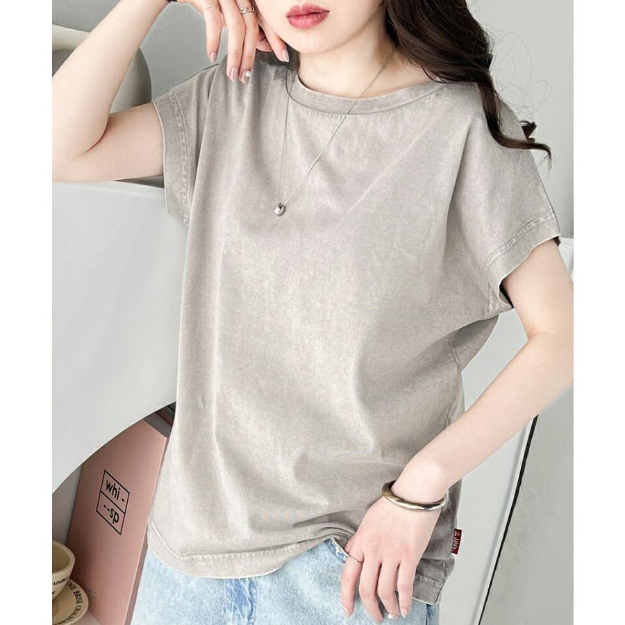 《javaジャバコラボ》 送料無料 トップス Tシャツ レディース ヴィンテージ 加工 綿100％ ボートネック フレンチ スリーブ Tee アシッド ウォッシュ :jv1260167 ...