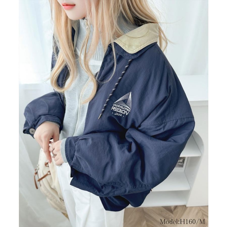 classicalelf 《Javaジャバコラボ》 アウター ブルゾン レディース 胸刺繍 襟配色 ヴィンテージ風 ドローコート ドロスト ...