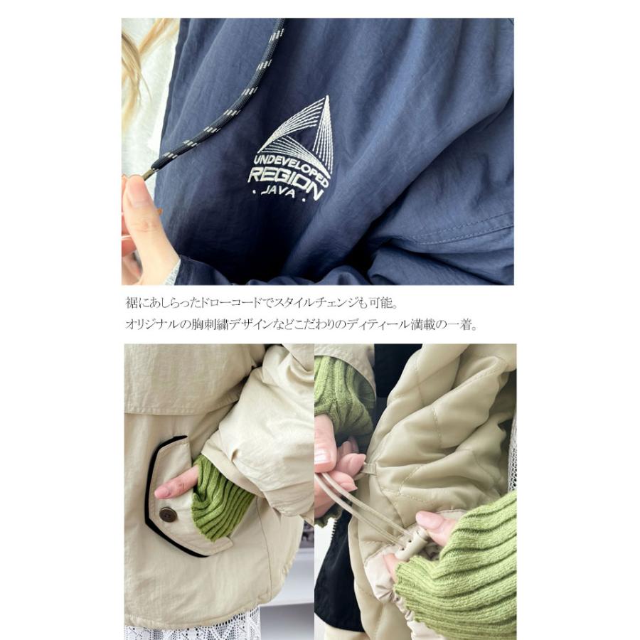 《Javaジャバコラボ》 送料無料 アウター ブルゾン レディース アウター 胸刺繍 襟配色 ヴィンテージ風 ドローコート ドロスト 古着風 ...