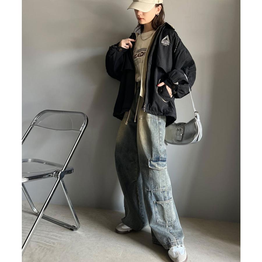 classicalelf 《Javaジャバコラボ》 アウター ブルゾン レディース 胸刺繍 襟配色 ヴィンテージ風 ドローコート ドロスト ...