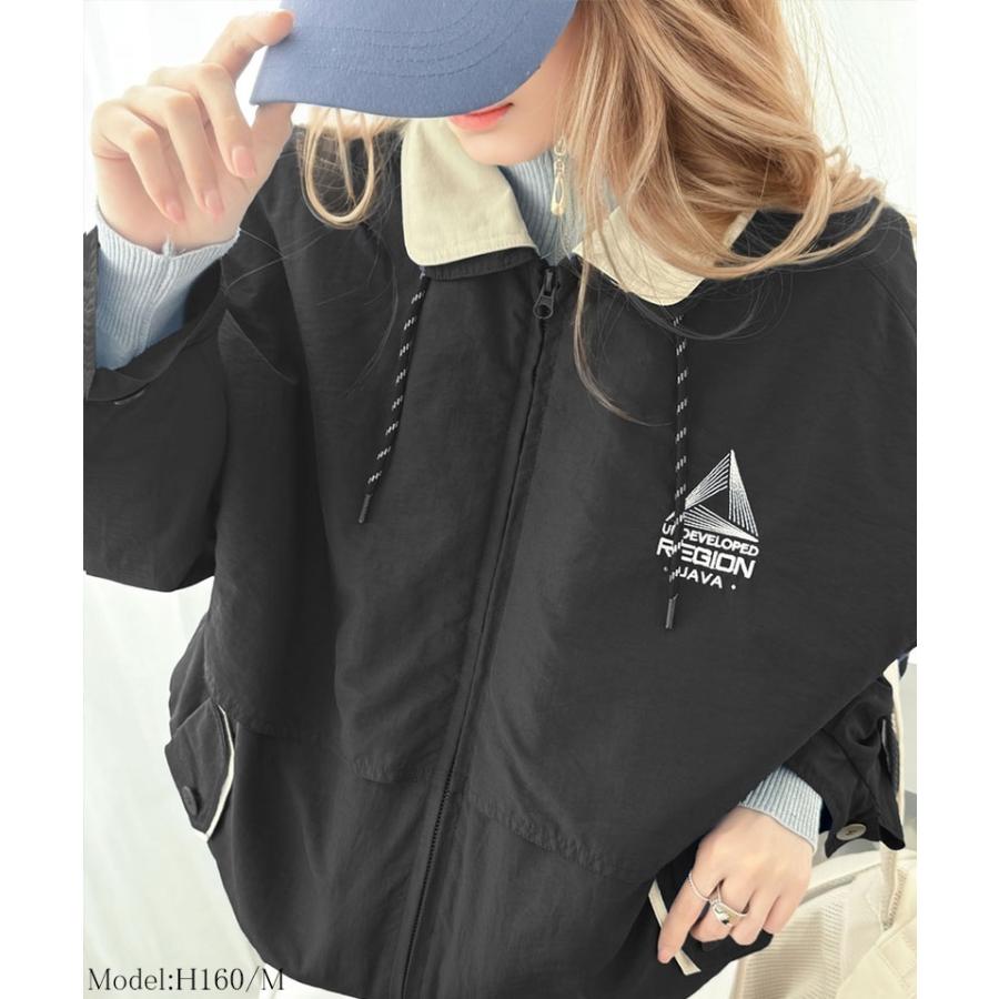 classicalelf 《Javaジャバコラボ》 アウター ブルゾン レディース 胸刺繍 襟配色 ヴィンテージ風 ドローコート ドロスト ...