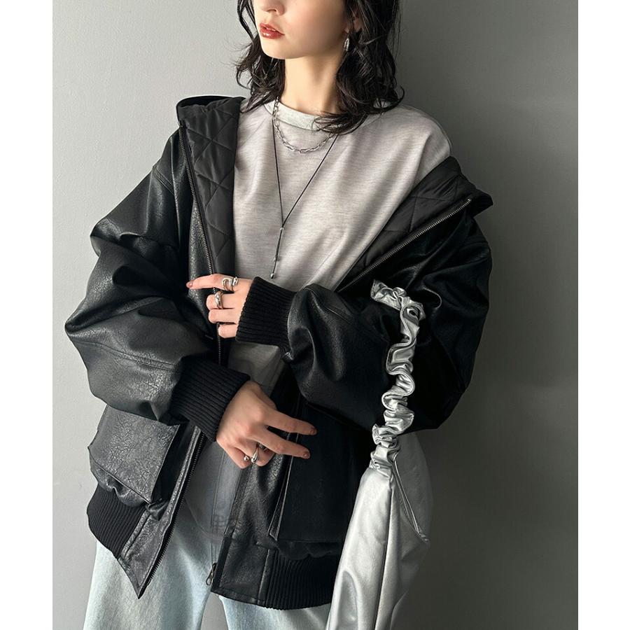 classicalelf 《javaジャバコラボ》 送料無料 アウター ジャケット レディース ヴィンテージ 風 フェイクレザー フーディー ブルゾン 男女兼用 ユニセックス メンズ ...