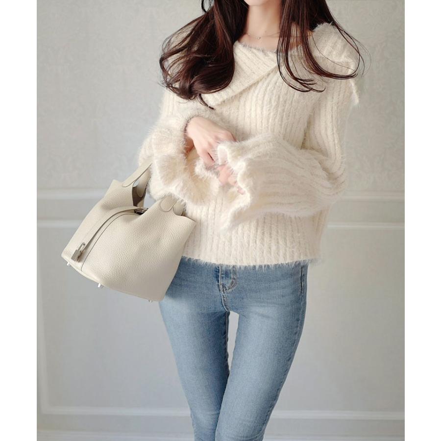 classicalelf 【mily bilet】トップス ニット レディース オフショル シャギー アシンメトリー アシメ襟 袖フレア フリル プルオーバー2WAY フェミニン ...