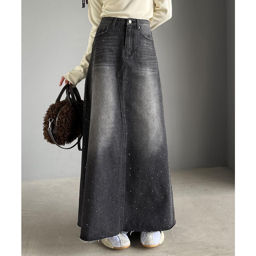 classicalelf 【mily bilet】ボトムス スカート レディース フレアスカート Aライン ビジューストーン付き きらめき 華やか シンプル ロングシーズン ...