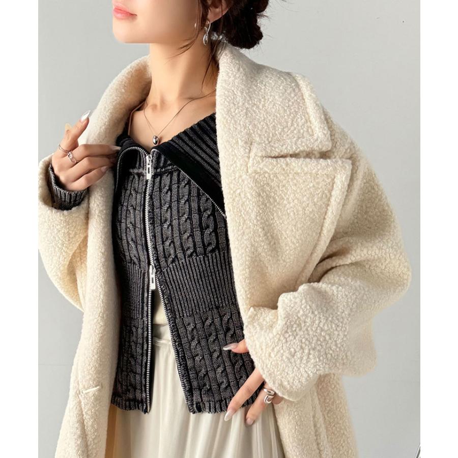 classicalelf 【mily bilet】送料無料 トップス ニット レディース 綿100％ ストーンウォッシュ ケーブルニット プルオーバー 2WAY ダブルジップ 柔らか ...