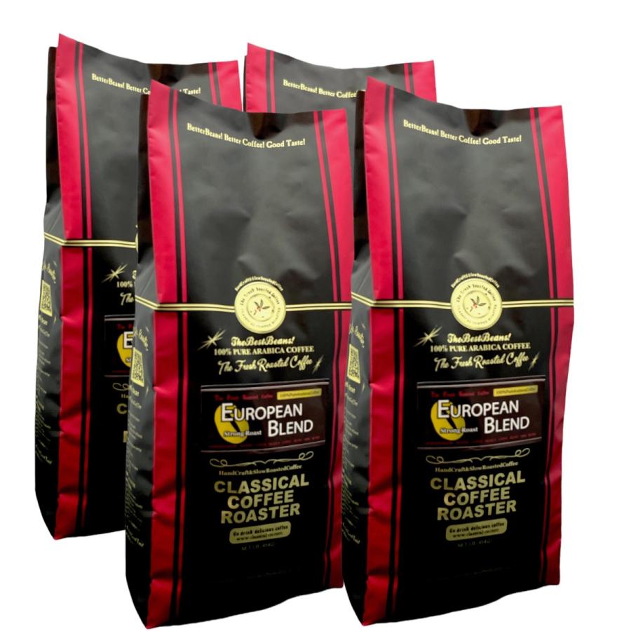 CLASSICAL COFFEE ROASTER（クラシカルコーヒーロースター） コーヒー豆 160杯分 アラビカ豆100% ヨーロピアン ブレンド コーヒー 4LB( 454g×4袋）セット ...