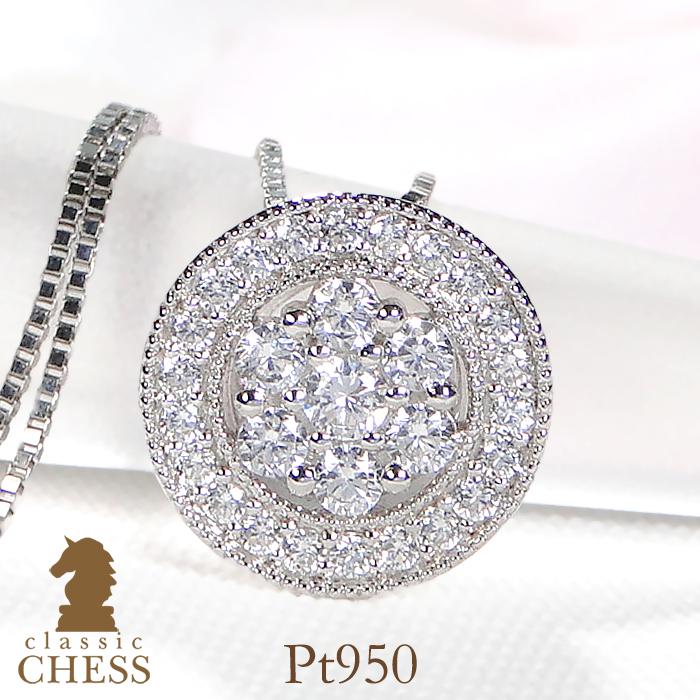 Classic CHESS Pt950 K18YG 0.30ct ダイヤモンド サークル ネックレス 送料無料 18金 ゴールド ダイア 花 フラワー ラウンド ダイヤ 0.3カラット ...