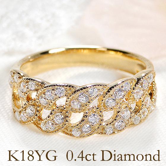 K18YG ダイヤモンド デザイン リング 0.4ct 人気 可愛い ダイヤ 18金 ゴールド 18k 指輪 0.4カラット イエロー ゴールド ミルグレイン CSR0338-18Y ...