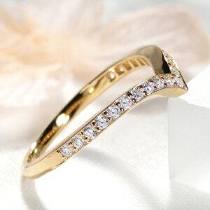 イエローゴールド K18 YG ダイヤモンド V字 重ねづけ リング 0.2ct 人気 0.2カラット ゴールド 18金 指輪 エタニティ v V 18金 CSR0359-18Y ...