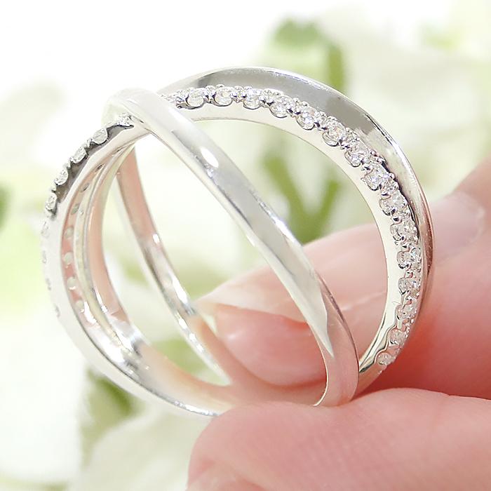 Classic CHESS Pt950 ダイヤモンド クロス リング 0.24ct 送料無料 プラチナ PT ダイヤ 指輪 レディース ジュエリー ダイア 交差 X 幅広 華やか 人気 ...