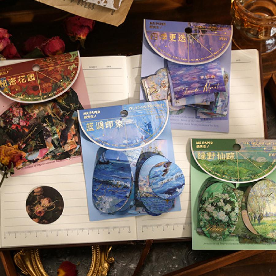 R04 20枚セット 絵画風 油絵風 アンティーク デコレーション 素材 シールセット コラージュ素材 花 風景 パープル :R04:CLASSYes - 通販 - Yahoo!ショッピング