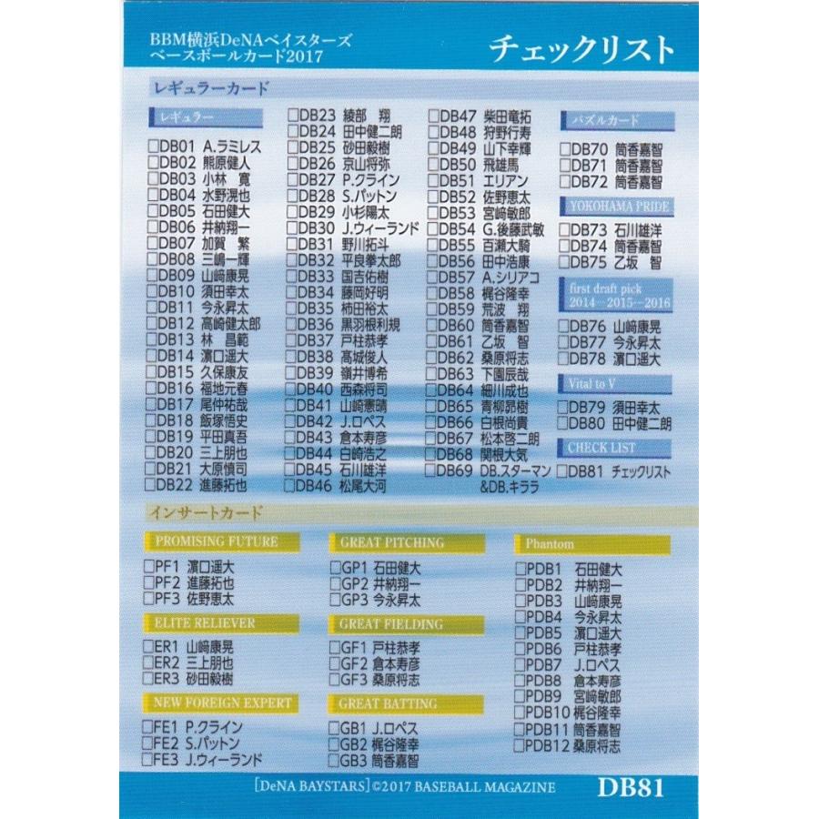 BBM 2017 横浜DeNAベイスターズ レギュラーカード 81種81枚 コンプ : トレカショップ CLEAR FILE - 通販 - Yahoo!ショッピング