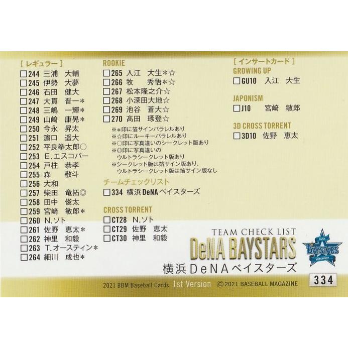 BBM 2021 1st 横浜DeNAベイスターズ 334 チームチェックリスト :BBM20211st334:トレカショップ CLEAR FILE - 通販 - Yahoo!ショッピング