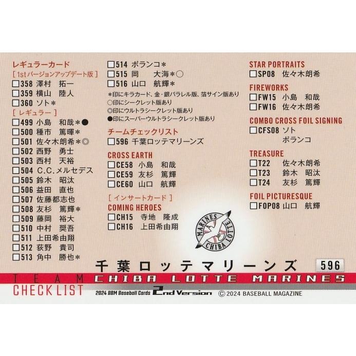 BBM 2024 2nd 千葉ロッテマリーンズ 596 チームチェックリスト : bbm20242nd596 : トレカショップ CLEAR FILE - 通販 - Yahoo!ショッピング