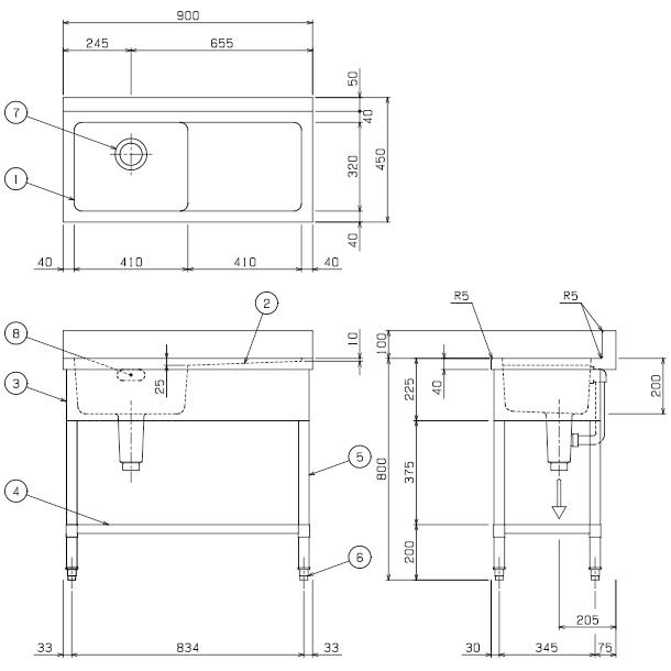 マルゼン（厨房機器） BSM1-094R マルゼン 水切付一槽シンク BG有 水切右 : 厨房機器販売クリーブランド - 通販 - Yahoo!ショッピング