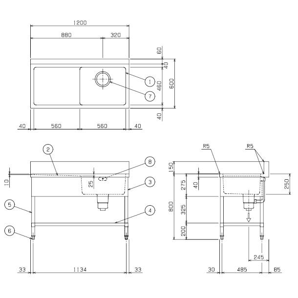 【SALE／75%OFF】 BSM1-126L マルゼン 水切付一槽シンク BG有 水切左 fameandname.com