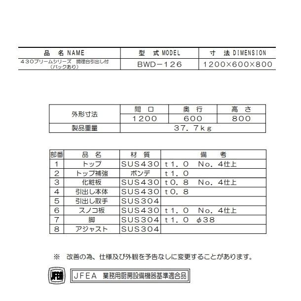 マルゼン（厨房機器） BWD-126 マルゼン 調理台引出付 バックガードあり : 厨房機器販売クリーブランド - 通販 - Yahoo!ショッピング