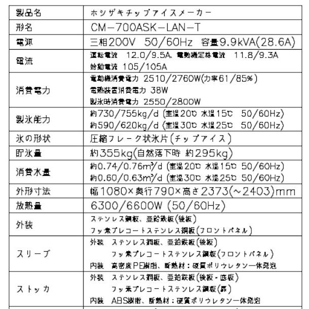 ホシザキ 製氷機 業務用 CM-700ASK-LAN-T チップアイス : 厨房機器販売クリーブランド - 通販 - Yahoo!ショッピング