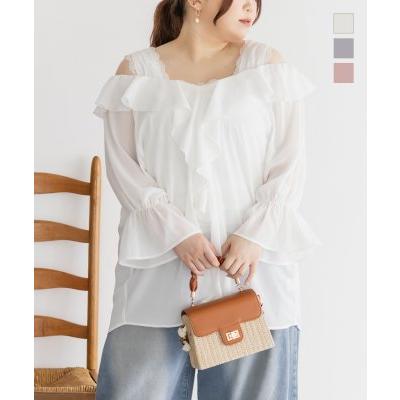 大きいサイズ レディース CLETTEオリジナル★2WAYフリルブラウス : 大きいサイズ専門店 CLETTE - 通販 - Yahoo!ショッピング