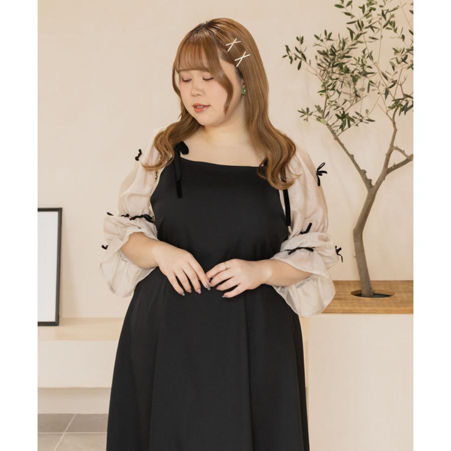 大きいサイズ レディース CLETTE ドッキングワンピース シアー デート LL 3L 4L クレット カジュアル フェミニン トレンド ...