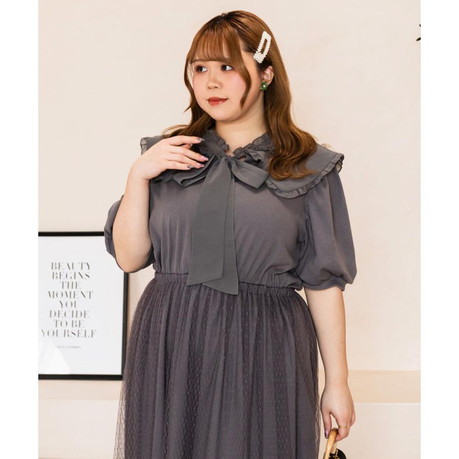 大きいサイズ レディース CLETTEオリジナル★フリル襟チュール重ねワンピース : 大きいサイズ専門店 CLETTE - 通販 ...