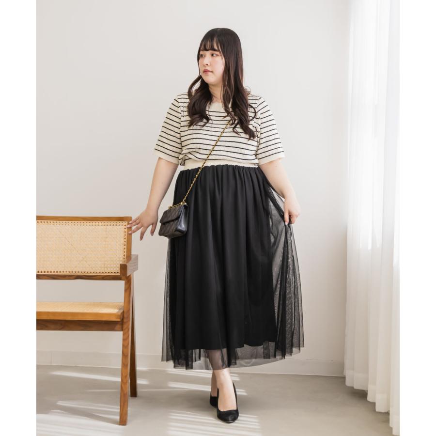 大きいサイズ レディース CLETTEオリジナル★ボーダーニットドッキングチュールワンピース : 大きいサイズ専門店 CLETTE - 通販 ...