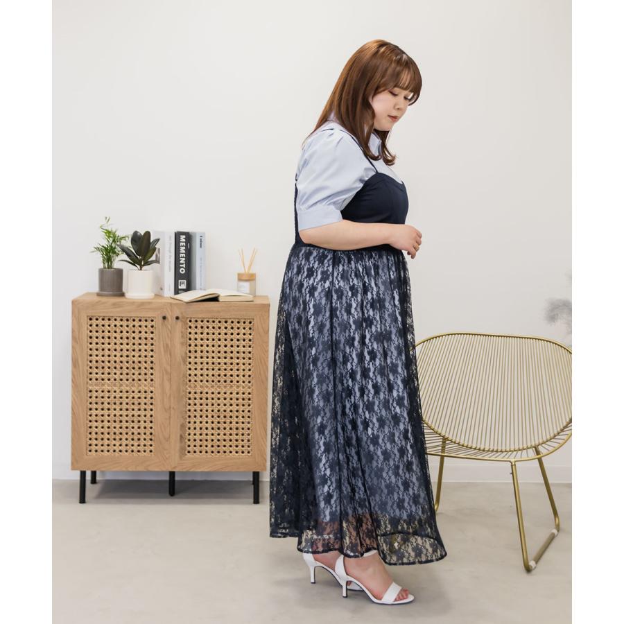 大きいサイズ レディース CLETTE オリジナル レイヤード レース キャミ ワンピース LL 3L 4L クレット フェミニン トレンド ...