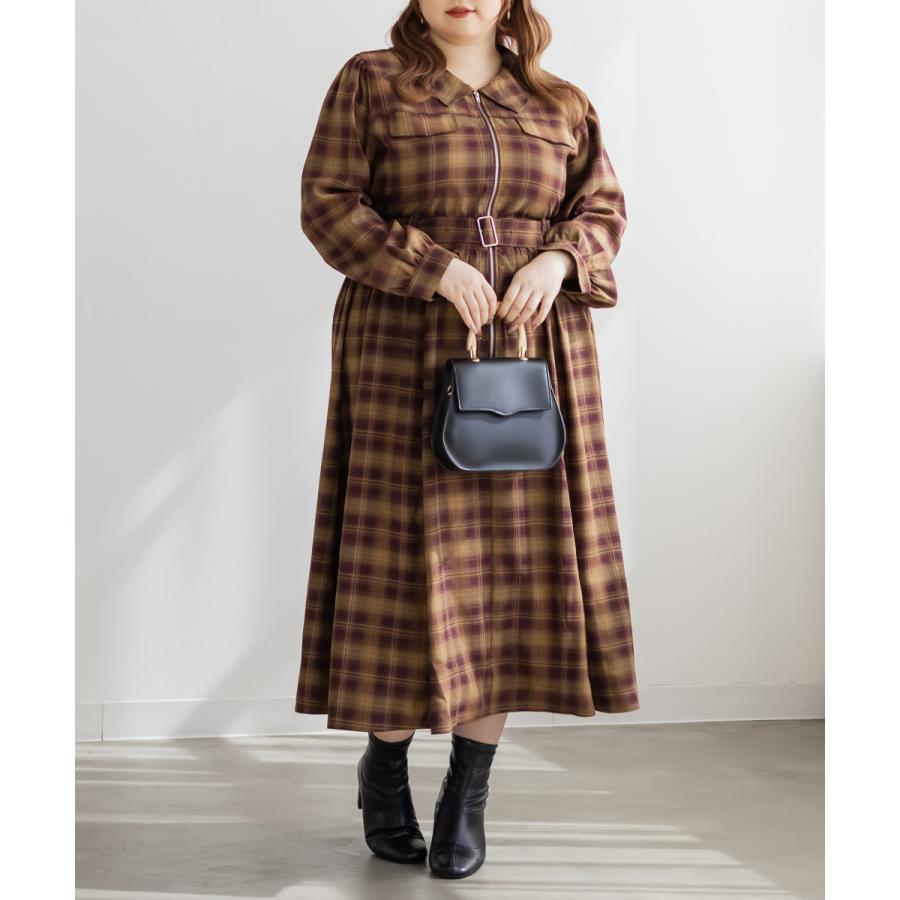 大きいサイズ レディース CLETTEオリジナルチェック柄ジップワンピース