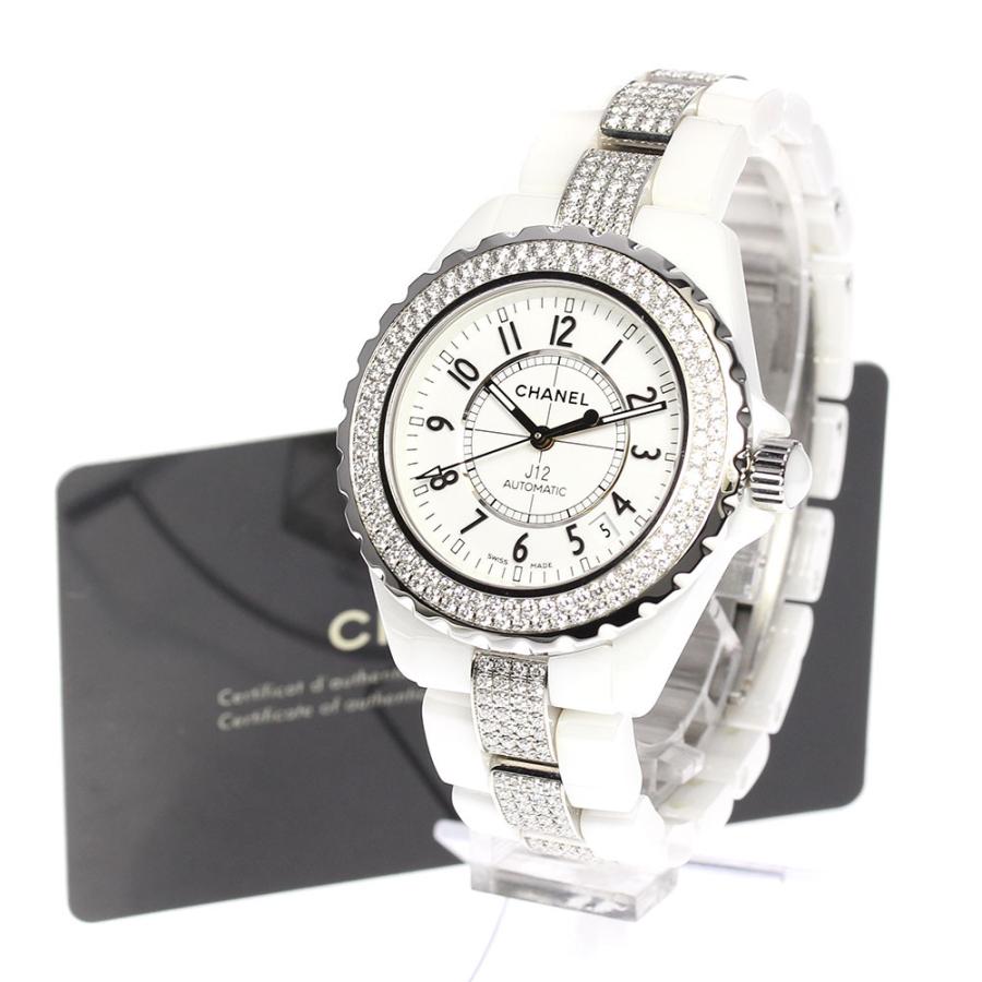 CHANEL ☆美品★保証書付き【CHANEL】シャネル J12 ベゼル・ブレスダイヤ 白セラミック H1422 自動巻き メンズ ...