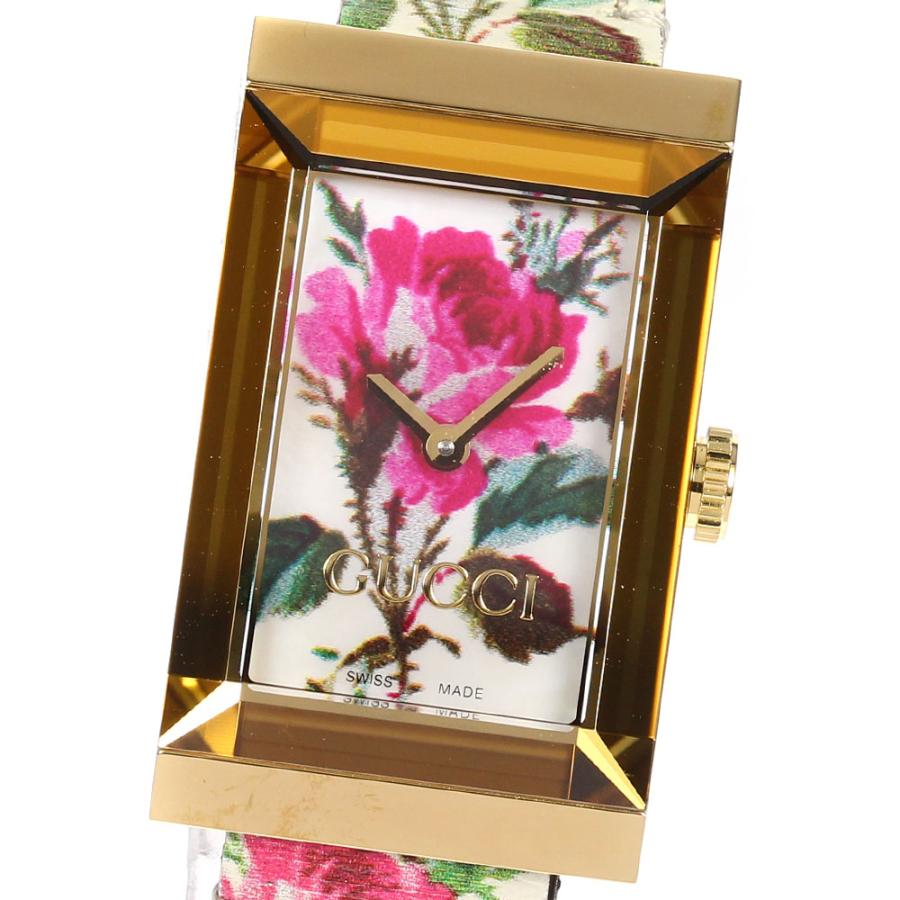 ☆美品★箱・保証書付き【GUCCI】グッチ Gフレーム シェル フラワー 147.4/YA147406 クォーツ レディース_702901 : ...