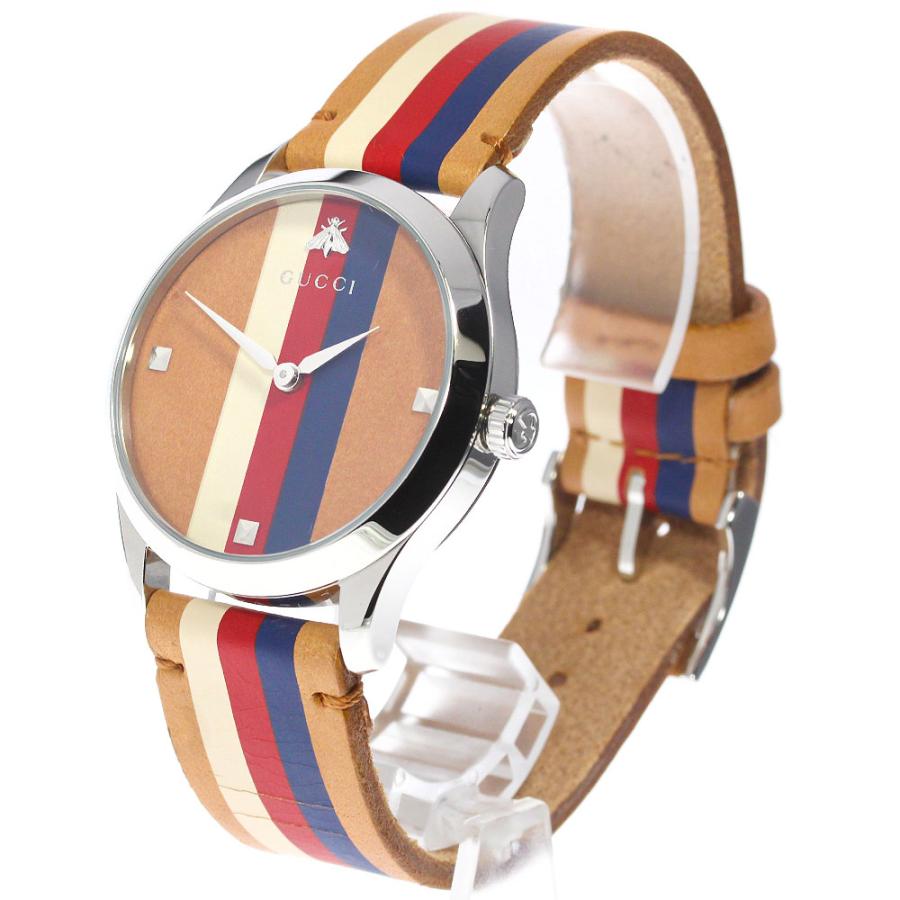 GUCCI ベルト訳あり グッチ 126.4/YA1264078 Gタイムレス ストライプ マルチカラー クォーツ メンズ 箱・保証書付き ...