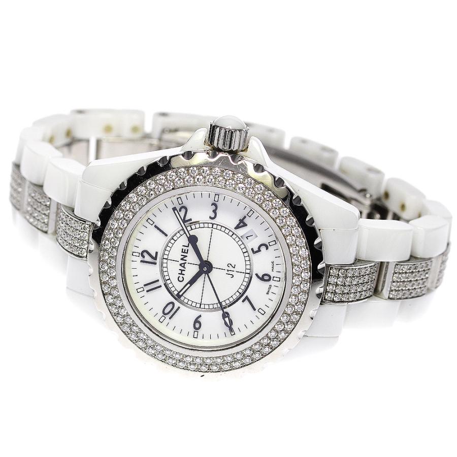CHANEL シャネル H1420 J12 白セラミック ダイヤベゼル ブレスレットダイヤ クォーツ レディース _761304【ev20 ...