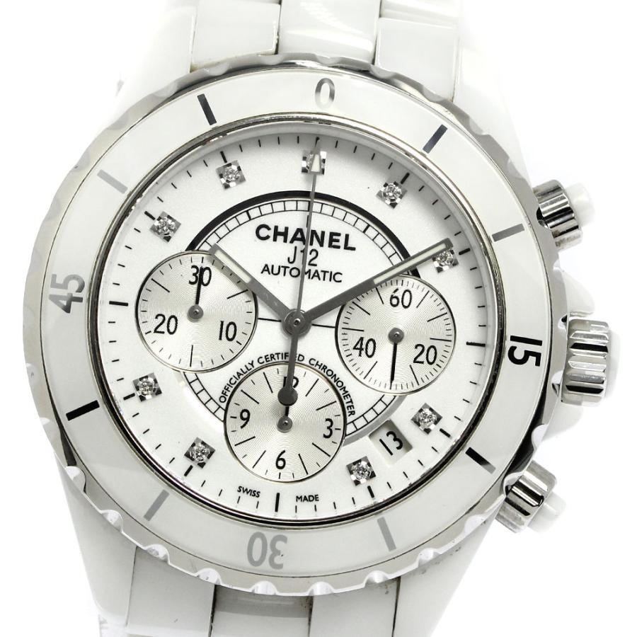 CHANEL（シャネル） CHANEL H2009 J12 白セラミック 9Pダイヤ クロノグラフ 自動巻き メンズ 良品 保証書付き ...