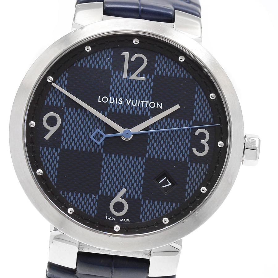 LOUIS VUITTON ベルト訳あり ルイ・ヴィトン QA026 タンブール ダミエ デイト クォーツ メンズ _768096【ev20 ...