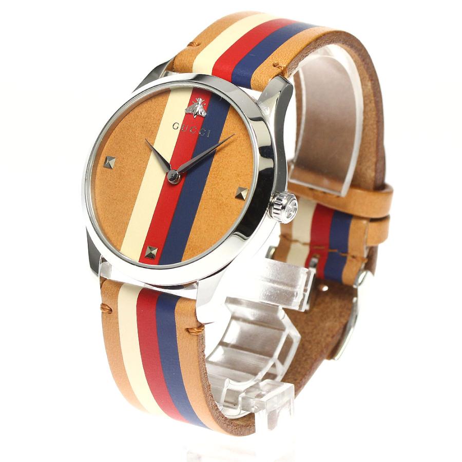 GUCCI グッチ 126.4/YA1264078 Gタイムレス ストライプ クォーツ メンズ 美品 箱・保証書付き_774736 ...