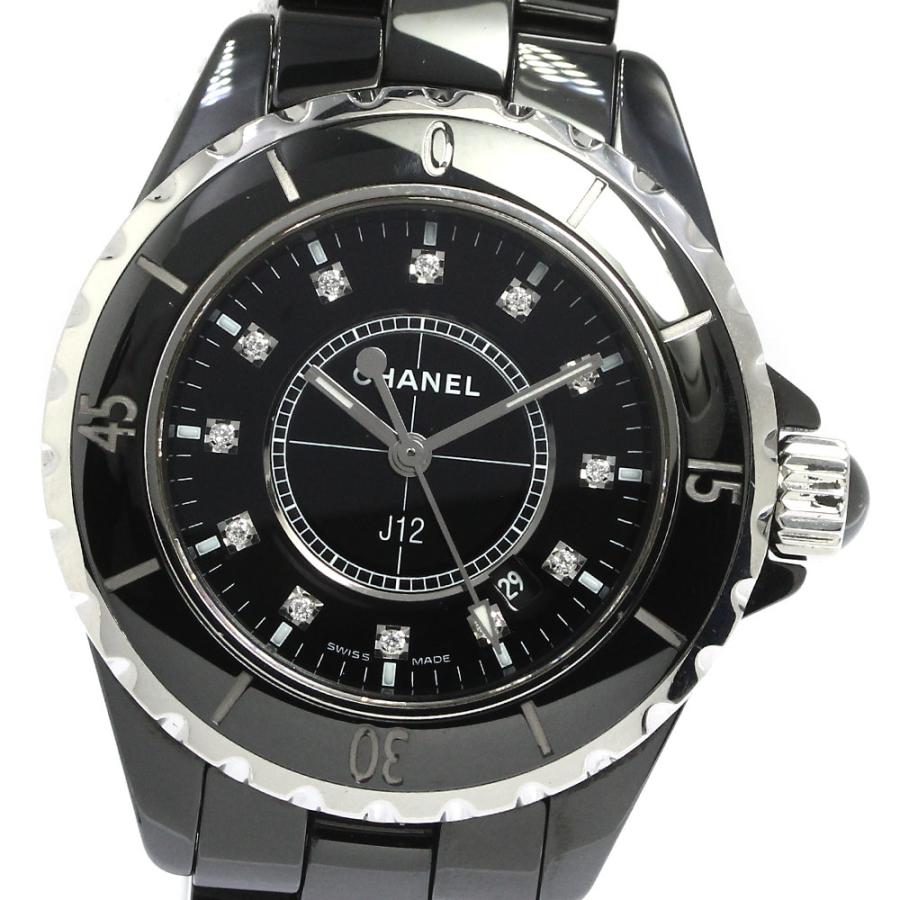 CHANEL シャネル H1625 J12 黒セラミック 33mm 12Pダイヤ クォーツ レディース 美品 保証書付き_776647 ...