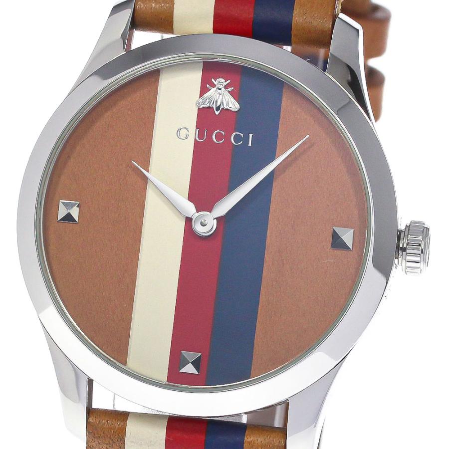 GUCCI グッチ YA1264078/126.4 Gタイムレス ウェブ ストライプ クォーツ メンズ 美品 箱・保証書付き_792158 ...