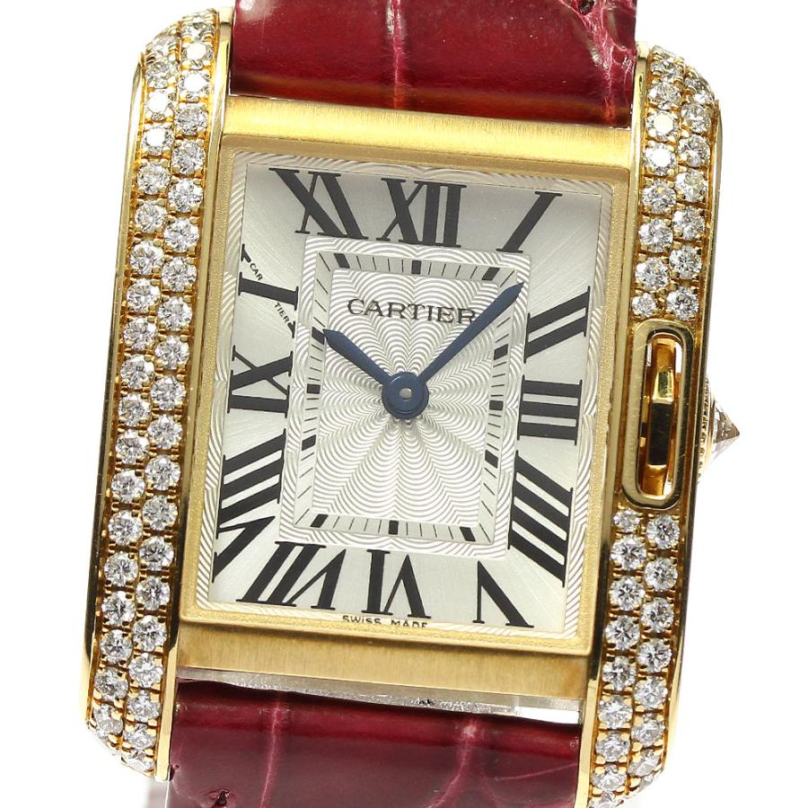 Cartier カルティエ CARTIER WT100014 タンクアングレーズSM K18PG サイドダイヤ クォーツ レディース 良品 ...