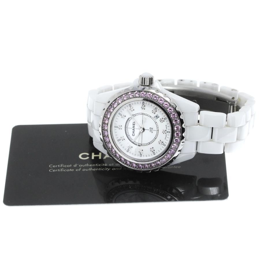 CHANEL シャネル H2010 J12 ピンクサファイアベゼル 白セラミック 12Pダイヤ クォーツ レディース 保証書付き_813468 ...