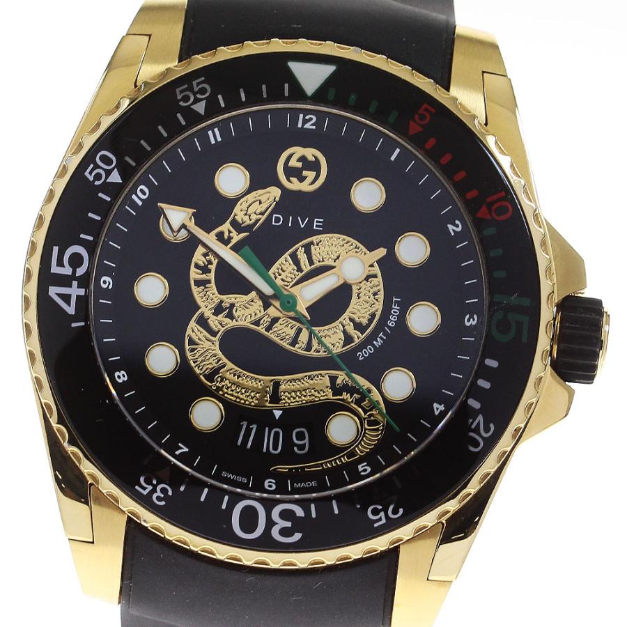 GUCCI グッチ YA136219/136.2 ダイヴ スネーク デイト クォーツ メンズ 良品 箱・保証書付き_815526 ...
