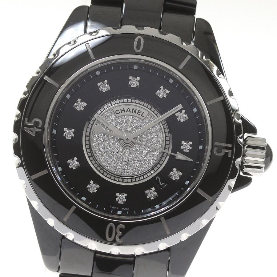 シャネル CHANEL H2122 J12 黒セラミック 12P センターダイヤ クォーツ レディース 良品 _825687 : 825687 ...