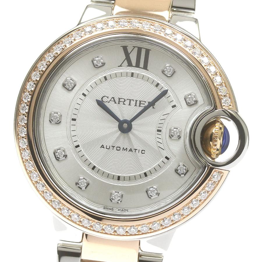 Cartier カルティエ CARTIER WE902077 バロンブルー ダイヤベゼル K18PG/SS 自動巻き レディース 美品 保証書 ...