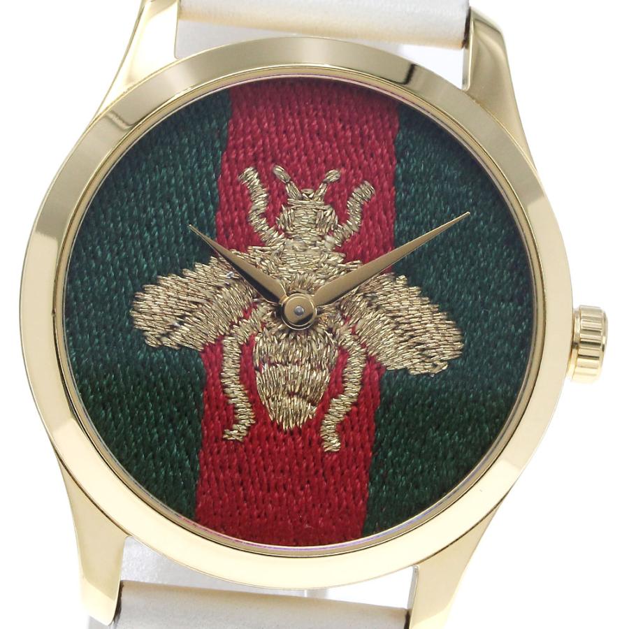 グッチ GUCCI 126.4/YA1264128 Gタイムレス マルシェ デ メルヴェイユ 蜂 クォーツ メンズ 良品 内箱・保証書付き ...