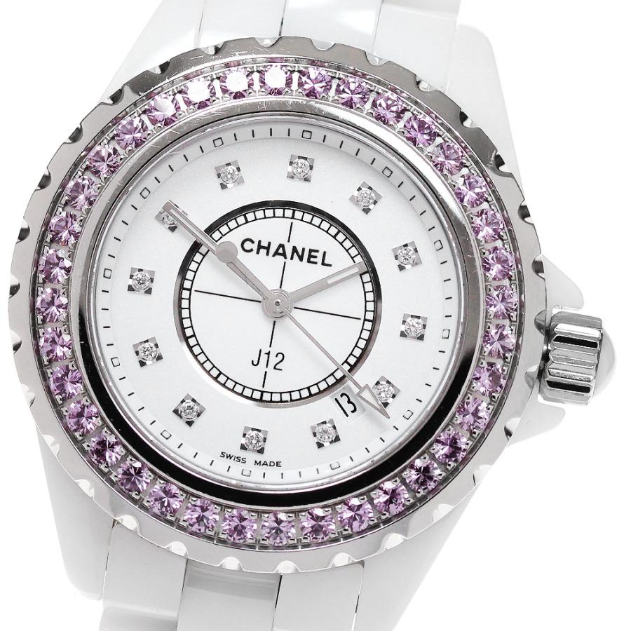 CHANEL シャネル H2010 J12 ピンクサファイアベゼル 白セラミック 12Pダイヤ クォーツ レディース _865372 : CLOSER Yahoo!ショップ - 通販 ...
