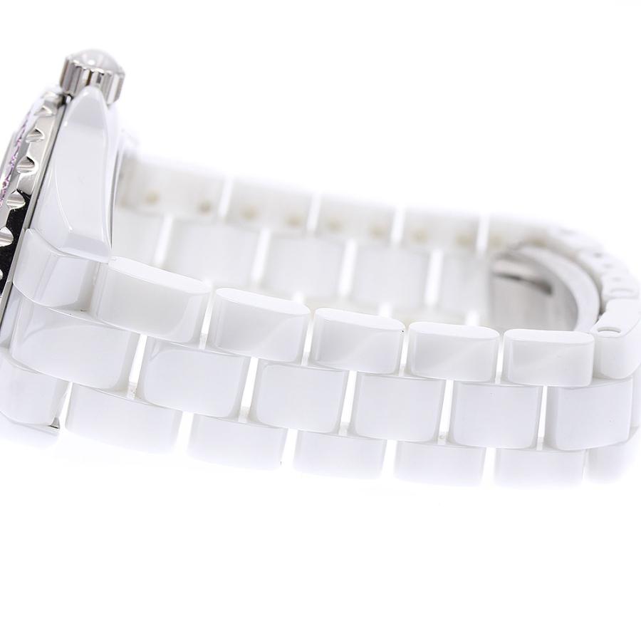 CHANEL シャネル H2010 J12 ピンクサファイアベゼル 白セラミック 12Pダイヤ クォーツ レディース _871493 ...