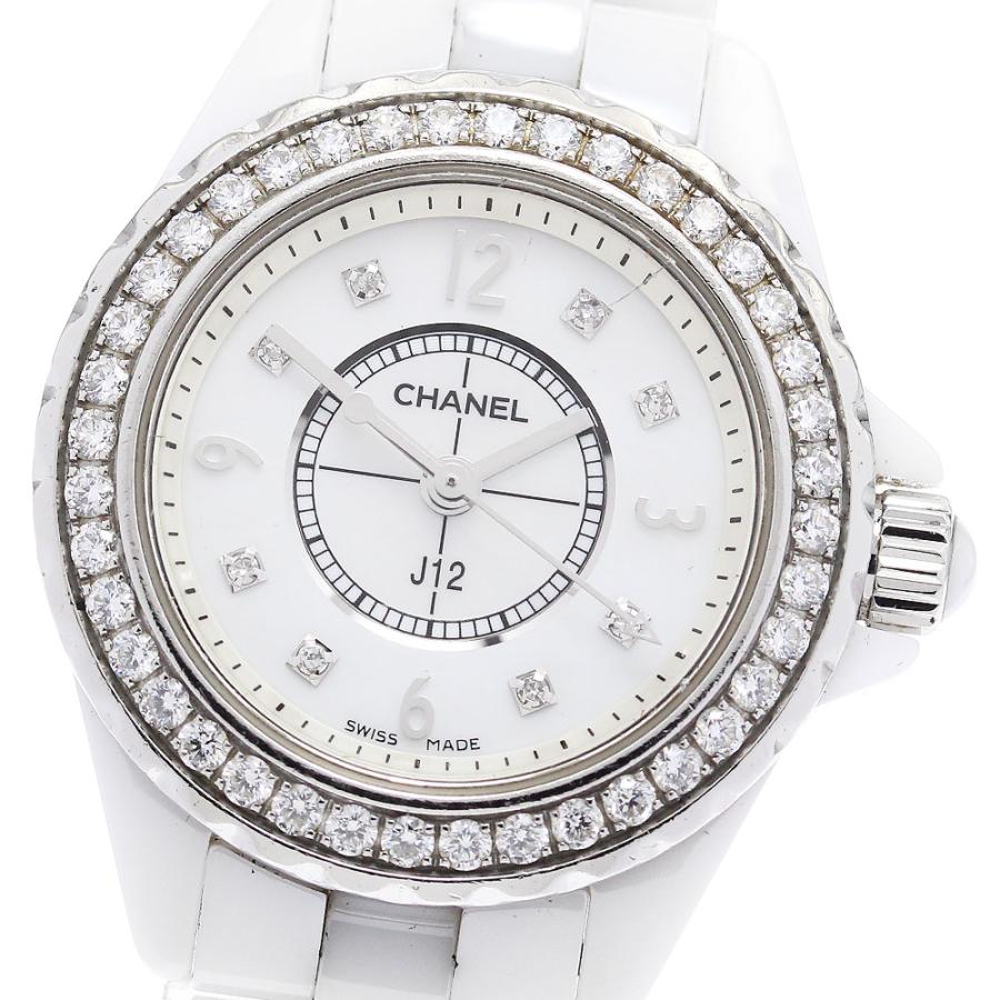CHANEL（シャネル） CHANEL H2572 J12 白セラミック ダイヤベゼル 8Pダイヤ クォーツ レディース 保証書付き ...