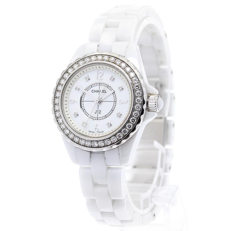 CHANEL シャネル H2572 J12 白セラミック ダイヤベゼル 8Pダイヤ クォーツ レディース 保証書付き_876075 ...