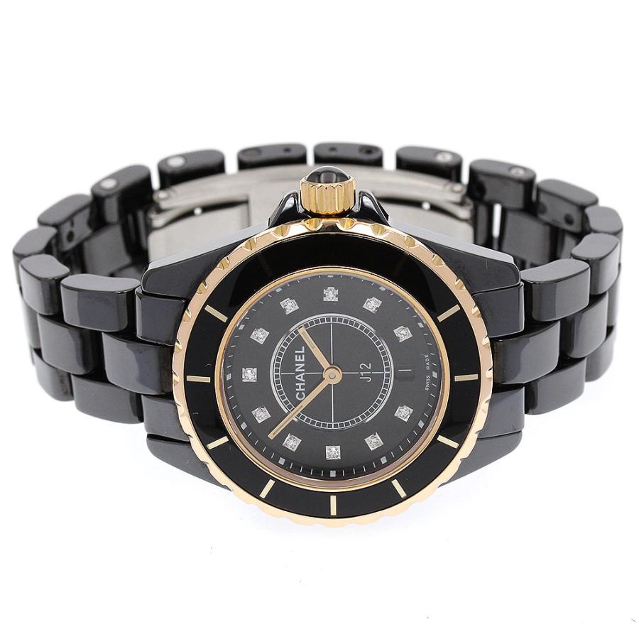 CHANEL シャネル H2543 J12 33MM 黒セラミック 11Pダイヤモンド YGベゼル デイト クォーツ レディース ...