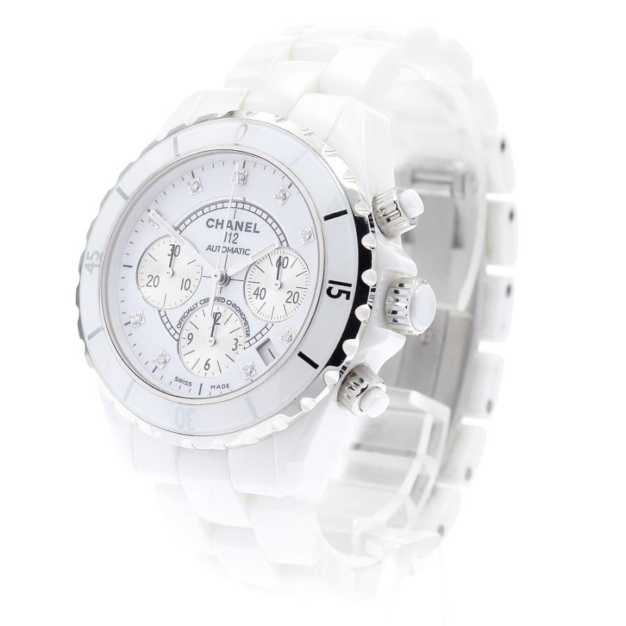 CHANEL（シャネル） CHANEL H2009 J12 白セラミック 9Pダイヤ クロノグラフ 自動巻き メンズ 良品 保証書付き ...