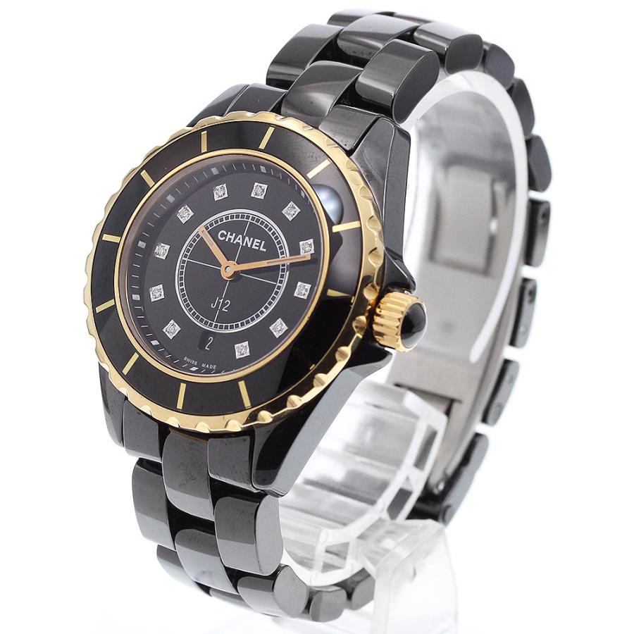 CHANEL（シャネル） CHANEL H2543 J12 33MM 黒セラミック 11Pダイヤモンド YGベゼル デイト クォーツ ...